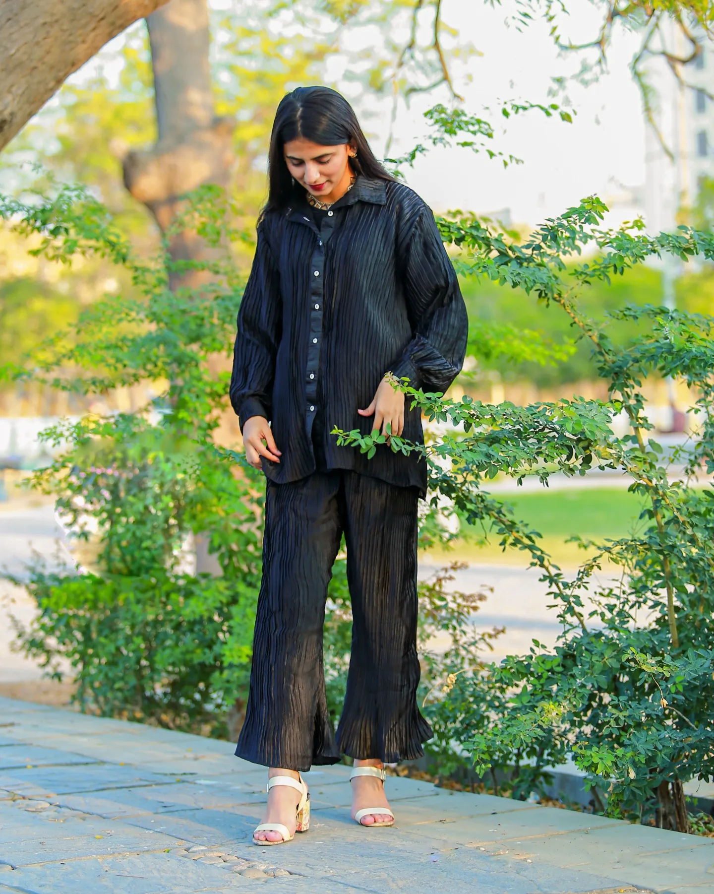 Becky Pleated Co ord Set in Black | Silken Closet